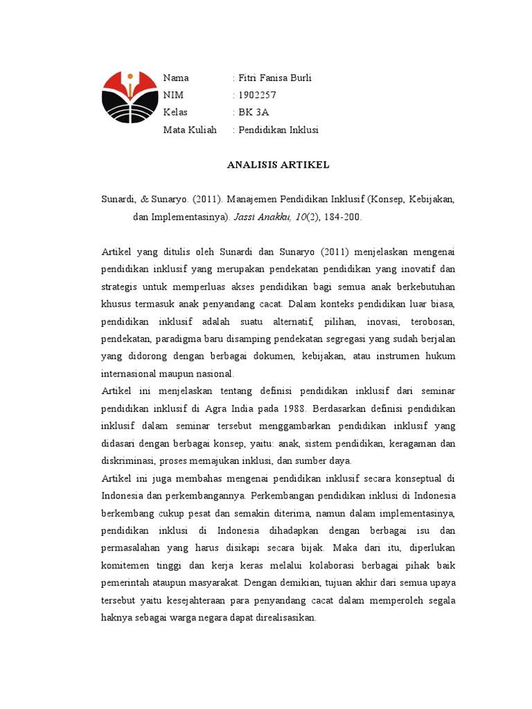 Artikel Pendidikan Inklusi | PDF | Kesehatan Holistik