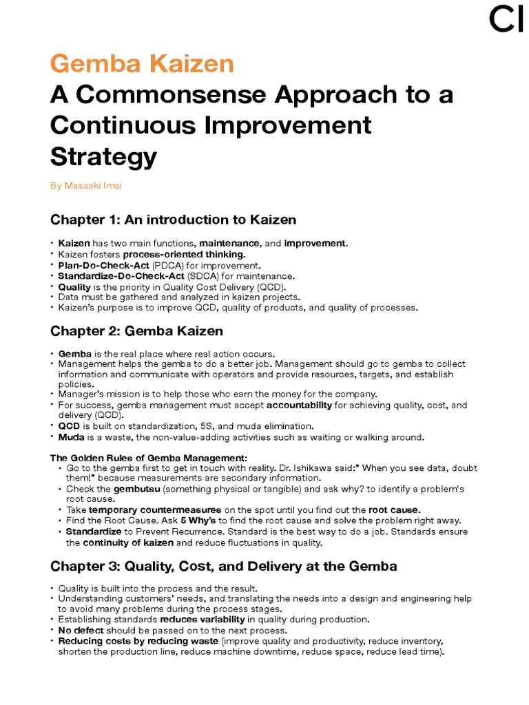 Gemba Kaizen by Masaaki Imai | PDF | Lean Manufacturing | Business ...