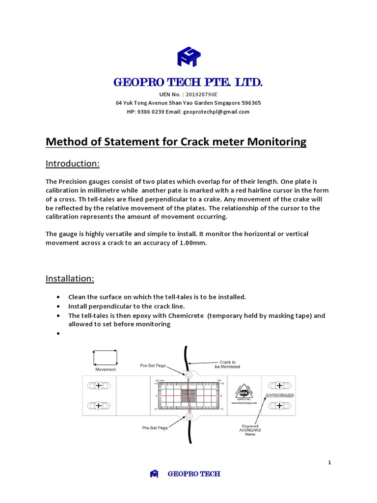 Method of Statement For Crack Meter | PDF