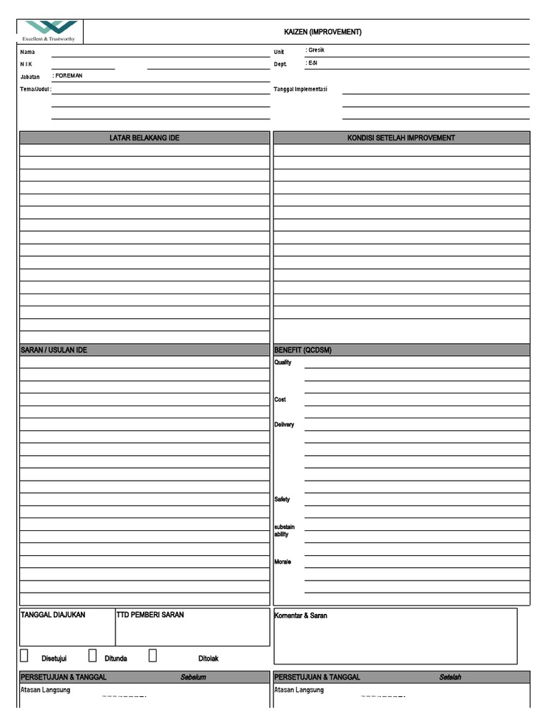 Formulir Kaizen untuk Wilmar Gresik | PDF