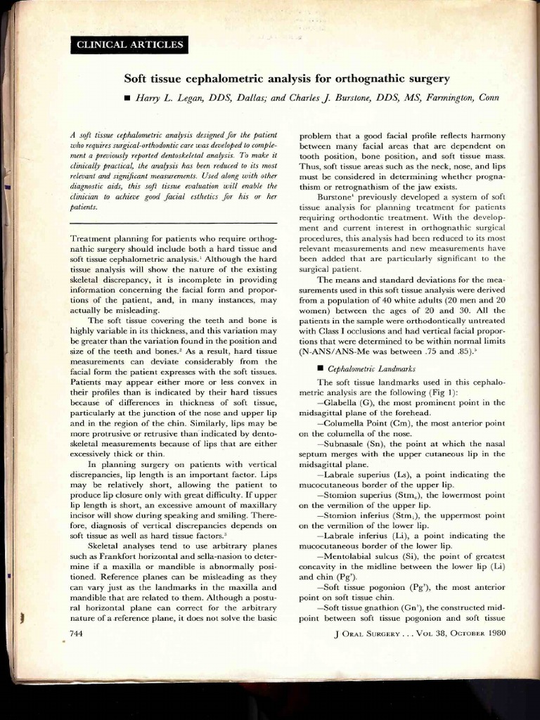 Soft Tissue Cephalometric Analysis for Orthognathic Surgery (1) | PDF