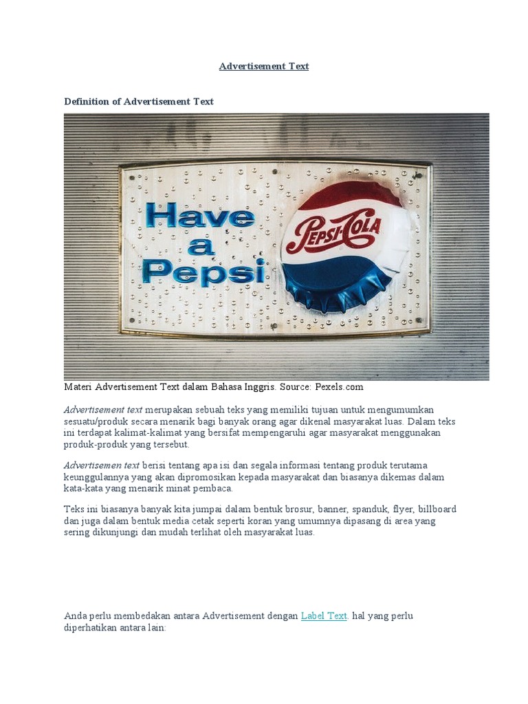 Advertisement Text Kelas 9 | PDF