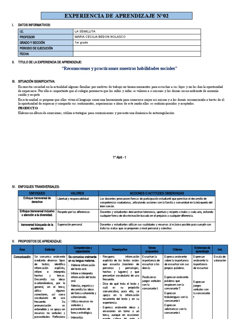 1° Grado - Experiencia de Aprendizaje N°02 | PDF | Aprendizaje | Geometría