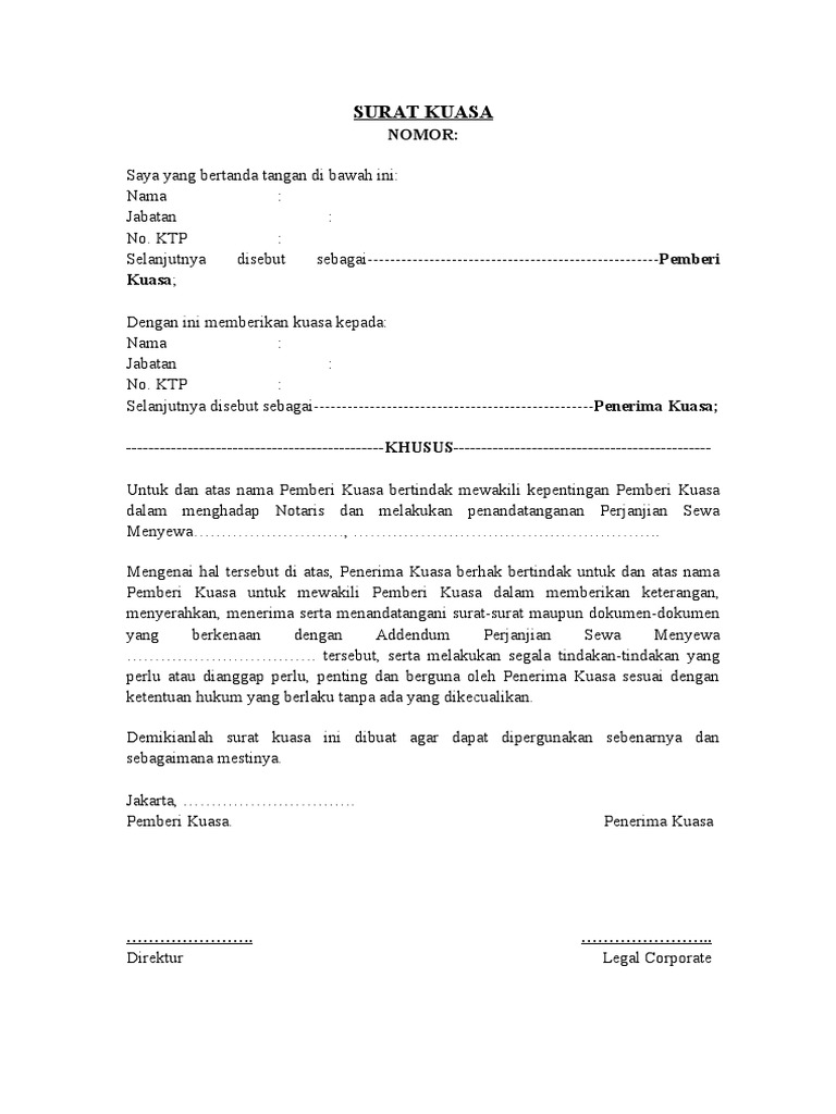 Surat Kuasa Sewa Menyewa | PDF