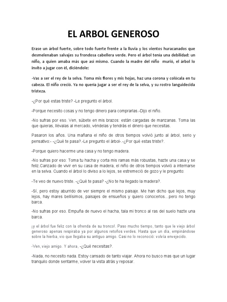 El árbol generoso: un cuento de amor | PDF | Hogar, jardinería y ...