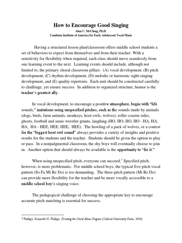 How To Encourage Good Singing | PDF