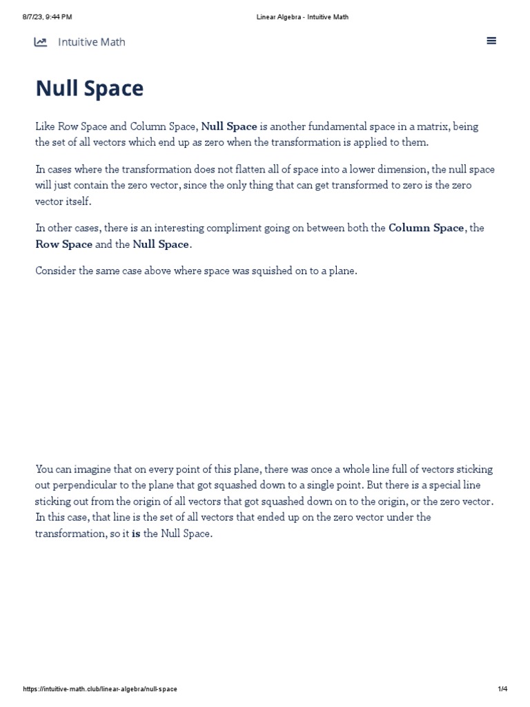 Null Space in Linear Algebra | PDF | Mathematical Relations ...