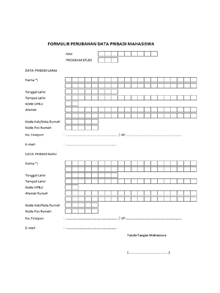 Formulir Ubah Data Diri Pribadi Mahasiswa UT | PDF