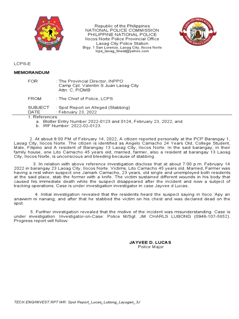 Spot Report Final | PDF | Violence | Crimes