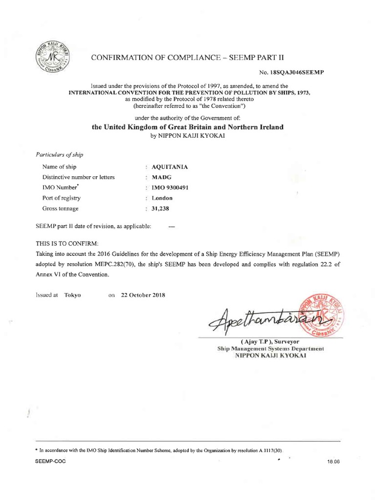 Confirmation of Compliance - Seemp Ii - 20190313 - 0001 | PDF