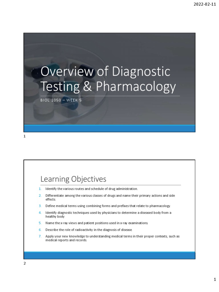Overview of Diagnostic Testing & Pharmacology | PDF