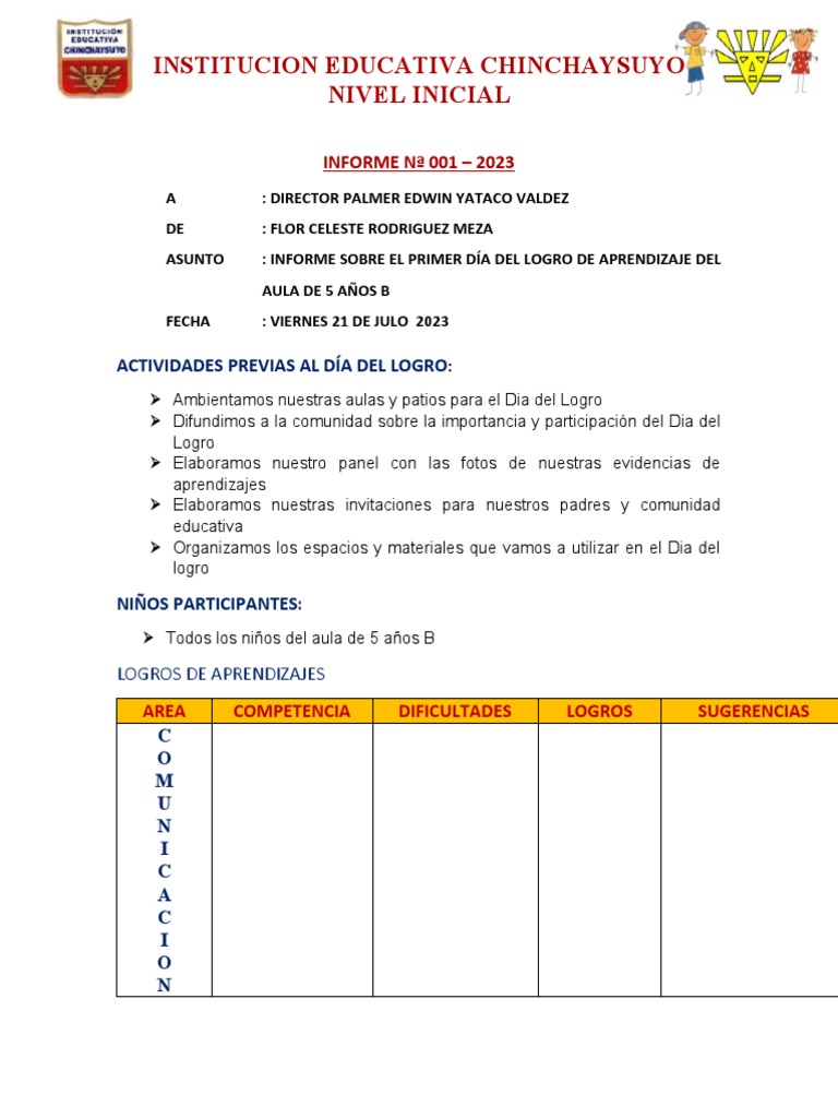 Informe Del Día Del Logro | PDF