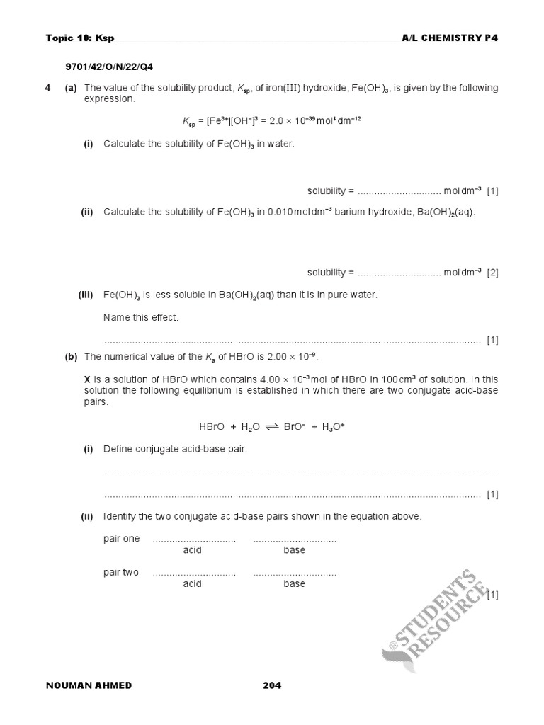 Topic 10: KSP - A/L Chemistry P4 | PDF