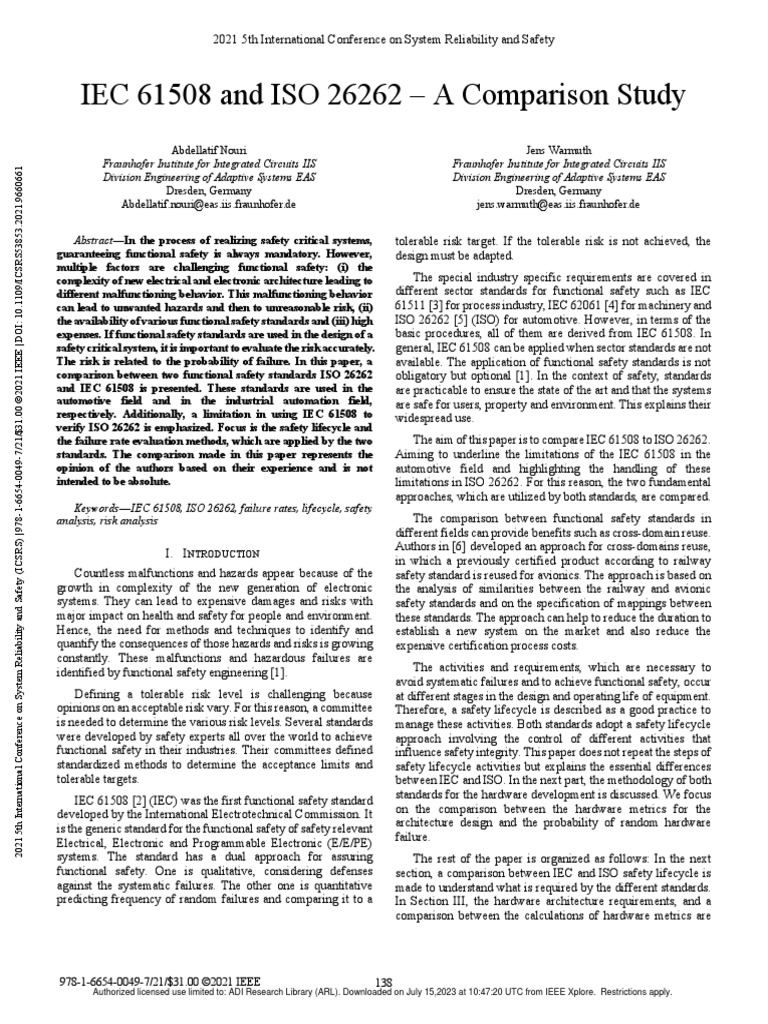 IEC 61508 and ISO 26262 A Comparison Study | PDF | Risk | Safety