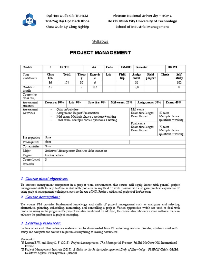 IM4003 - Project Management - 3TC - HK191 | PDF