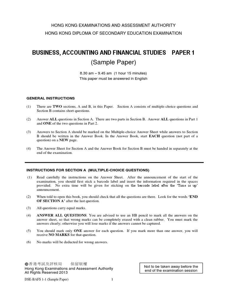 SamplePaper 2014 BAFS E | PDF