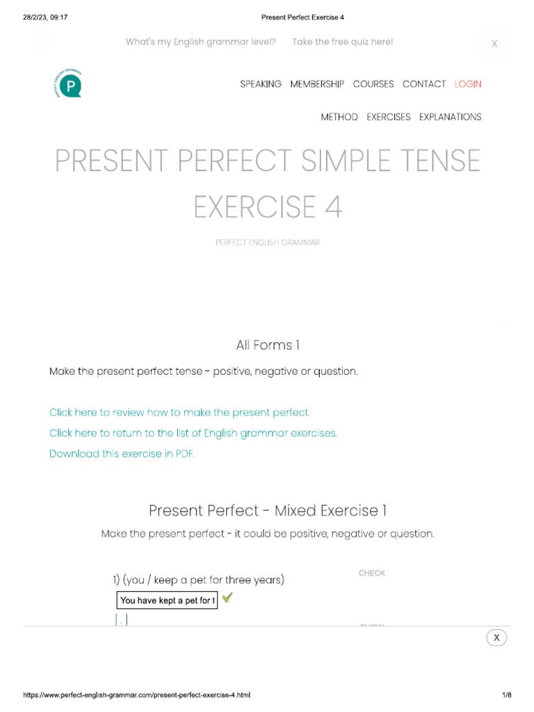 Excercise Present Perfect | PDF