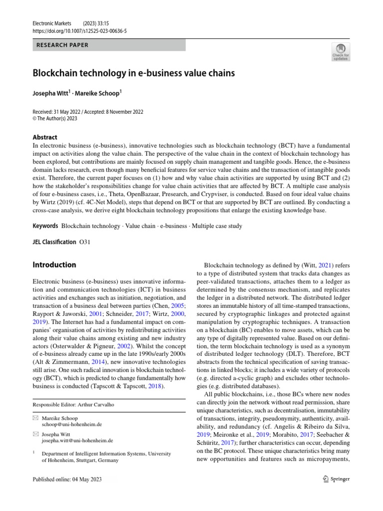 2 Blockchain Technology In E Business Value Chains Pdf 