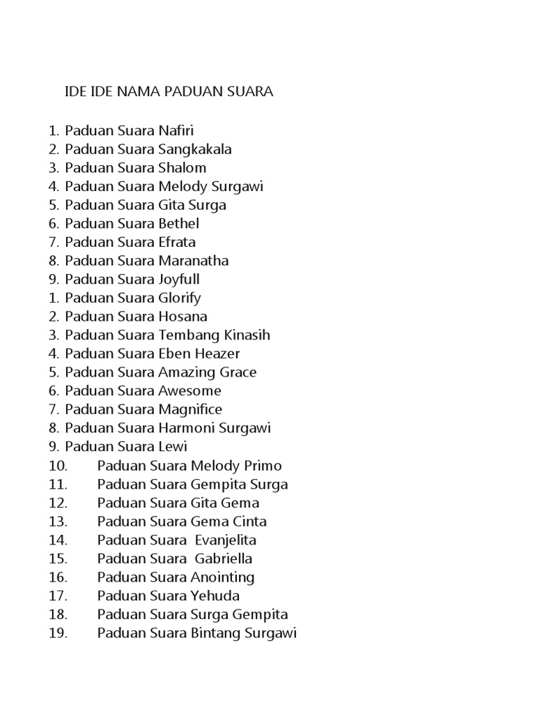 Ide Ide Nama Paduan Suara | PDF