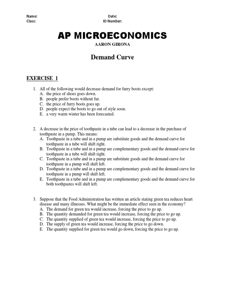 Demand Schedule and Demand Curve Practice | PDF