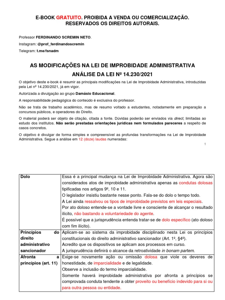 E-BOOK LIA MODIFICAÇÕES Prof - FERDINANDO SCREMIN (Atualizado) | PDF ...