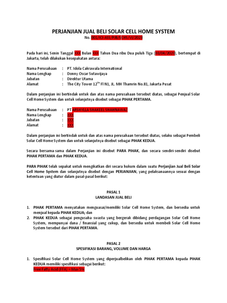 Perjanjian Jual Beli Solar Panel | PDF | Hukum