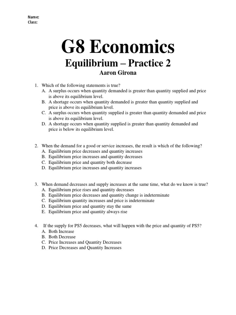 04 - Equilibrium Practice Review | PDF | Finance & Money Management | Law