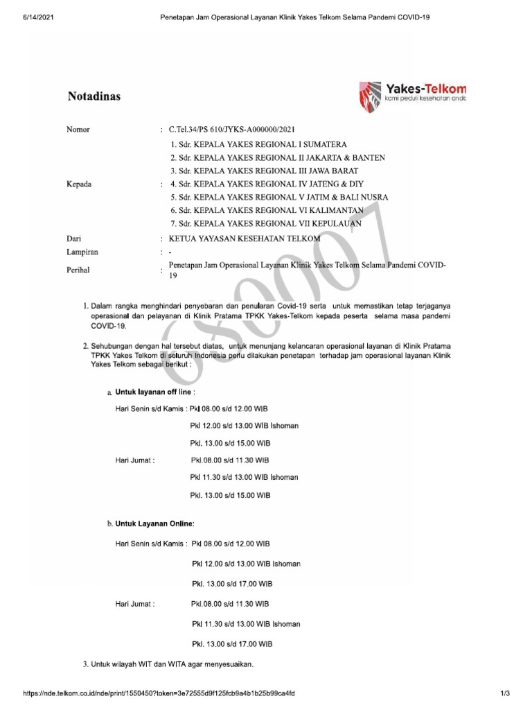Jam Operasional Klinik | PDF