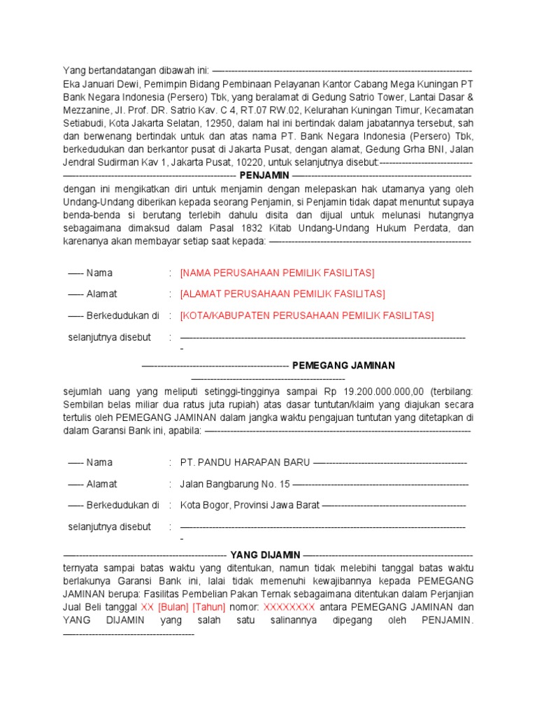 Jaminan Pembayaran (Garansi Bank) - Draft | PDF | Pengelolaan Keuangan & Uang