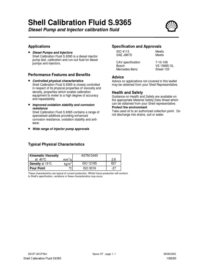 Shell Calibration Fluid S9365 PDS v00 | PDF