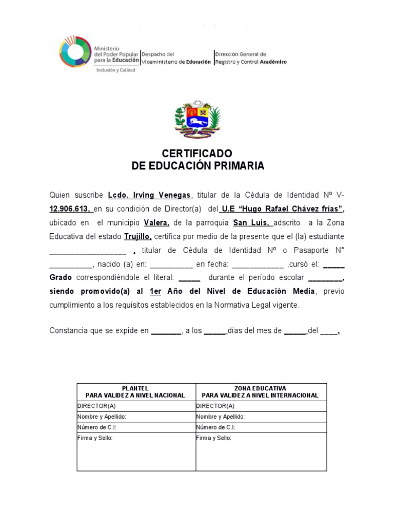 Certificado de Educación Primaria Año 2023 | PDF