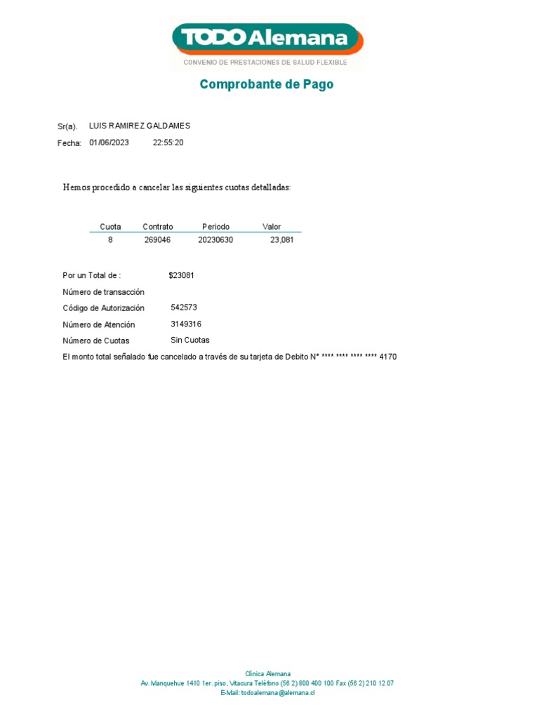 Comprobante de Pago: Hemos Procedido A Cancelar Las Siguientes Cuotas ...