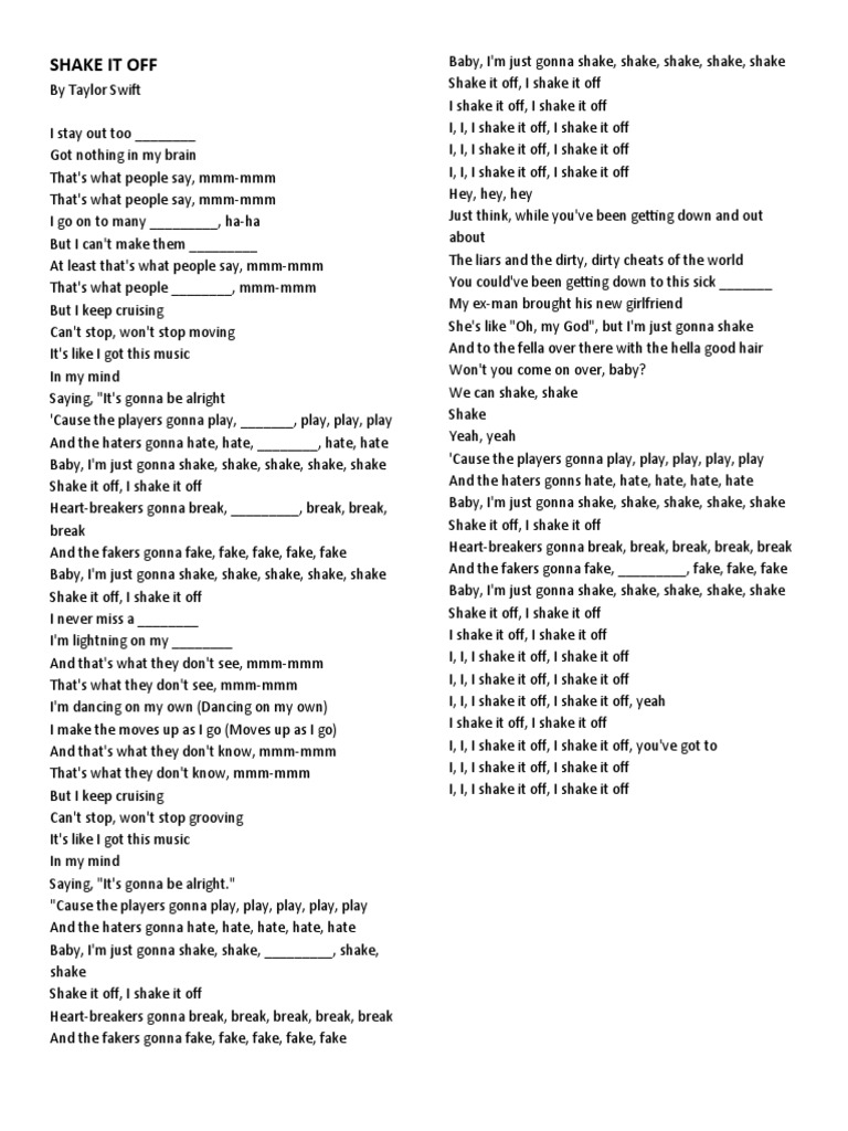 Shake It Off | PDF | American Music Articles Needing Attention | Pop Songs