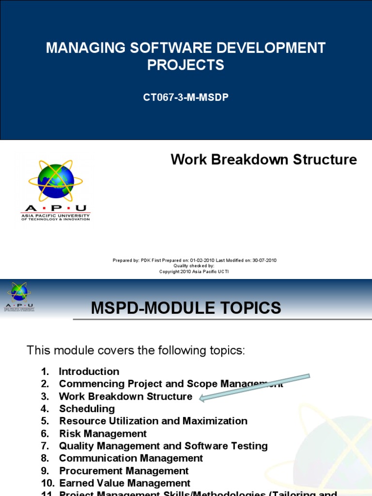L03 MSDP Work Breakdown Structure LV1 | PDF