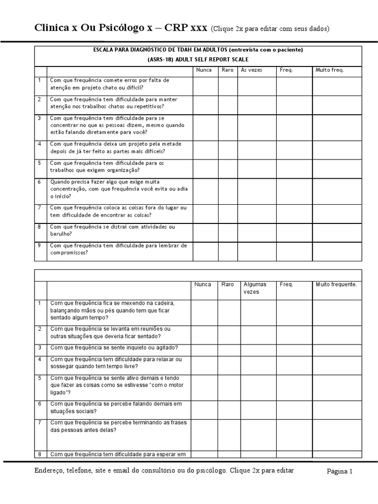 Escala Para Diagnóstico de Tdah Em Adultos | PDF