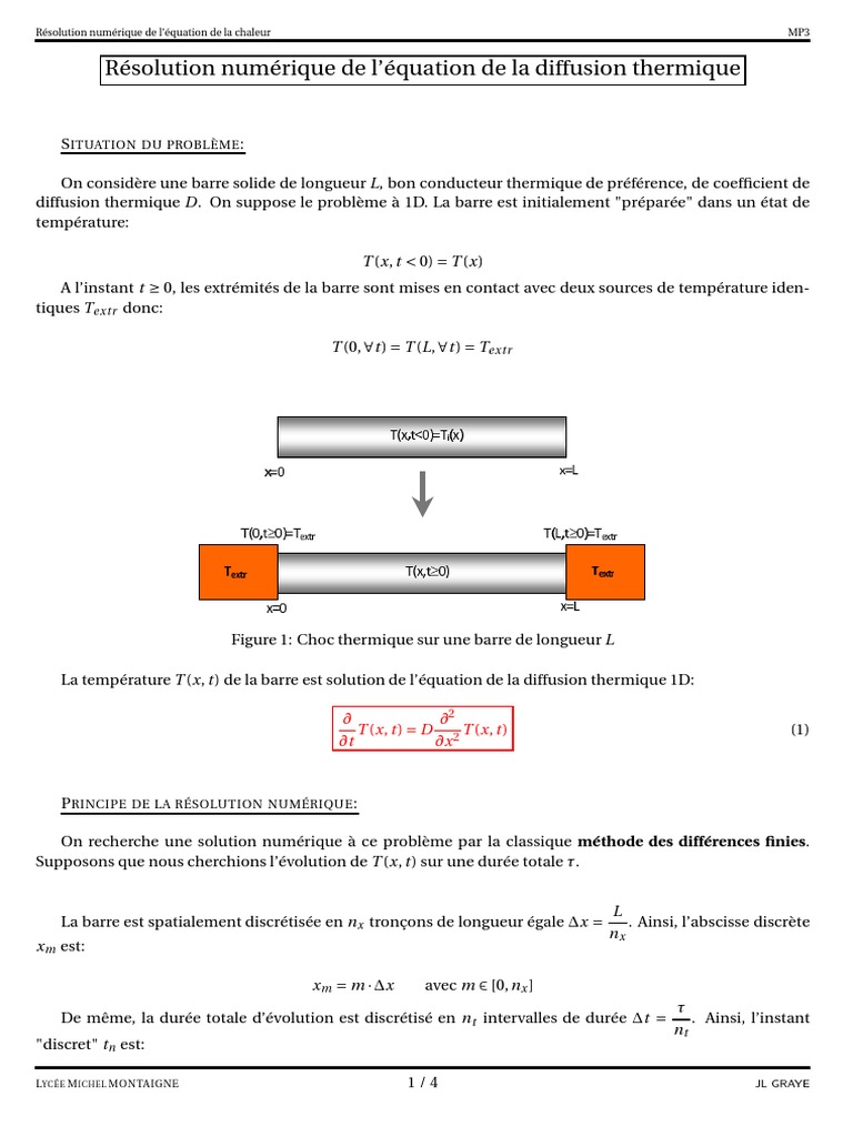 Resolution Numerique de l Equation de La Diffusion Thermique Cours | PDF