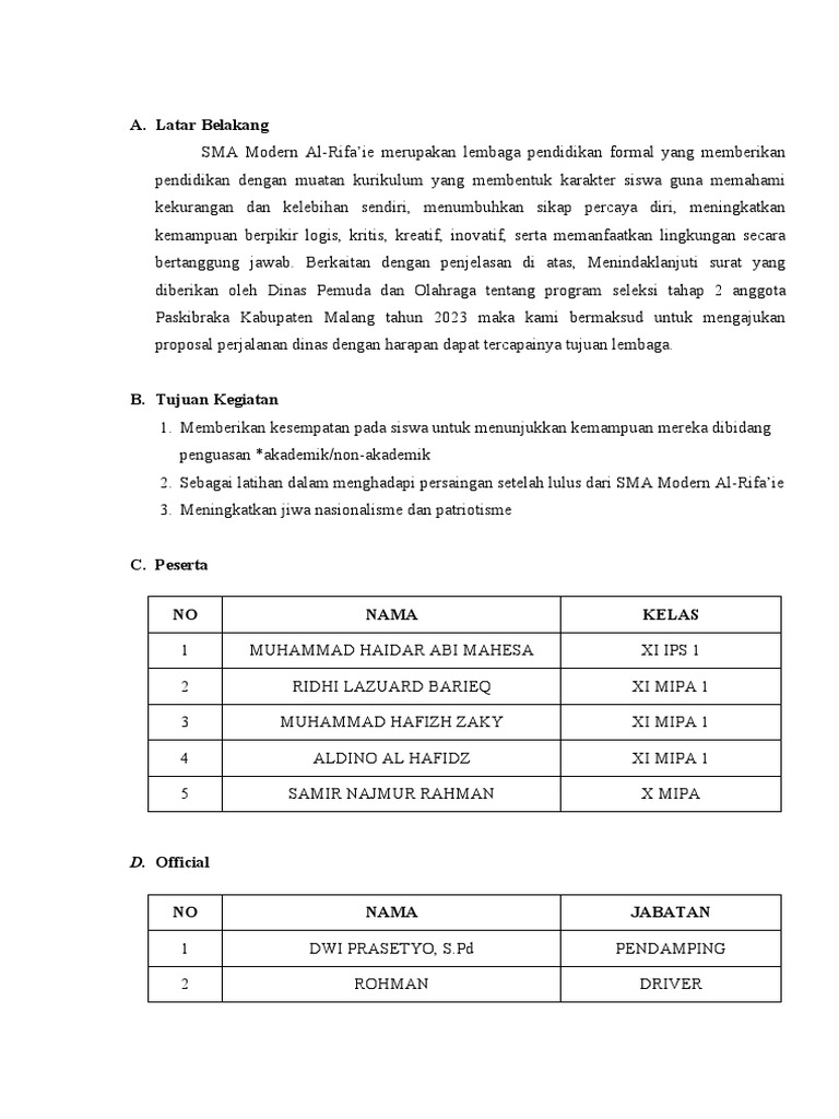 Proposal Perjalanan Dinas Paskibra | PDF