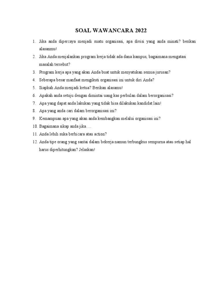 Soal Wawancara MPM 2022 | PDF