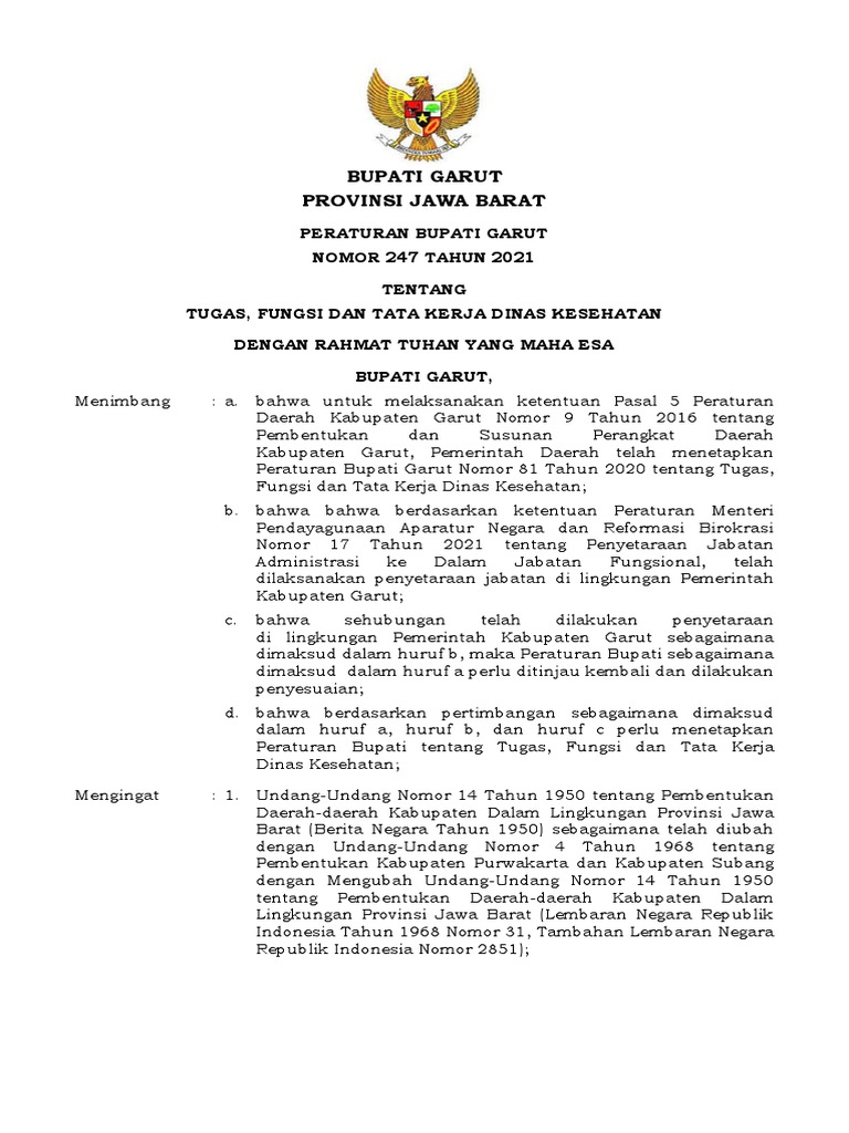 Perbup No 247 TH 2021 TTG Dinas Kesehatan | PDF