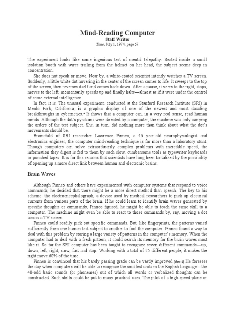 Mind-Reading Computer | PDF