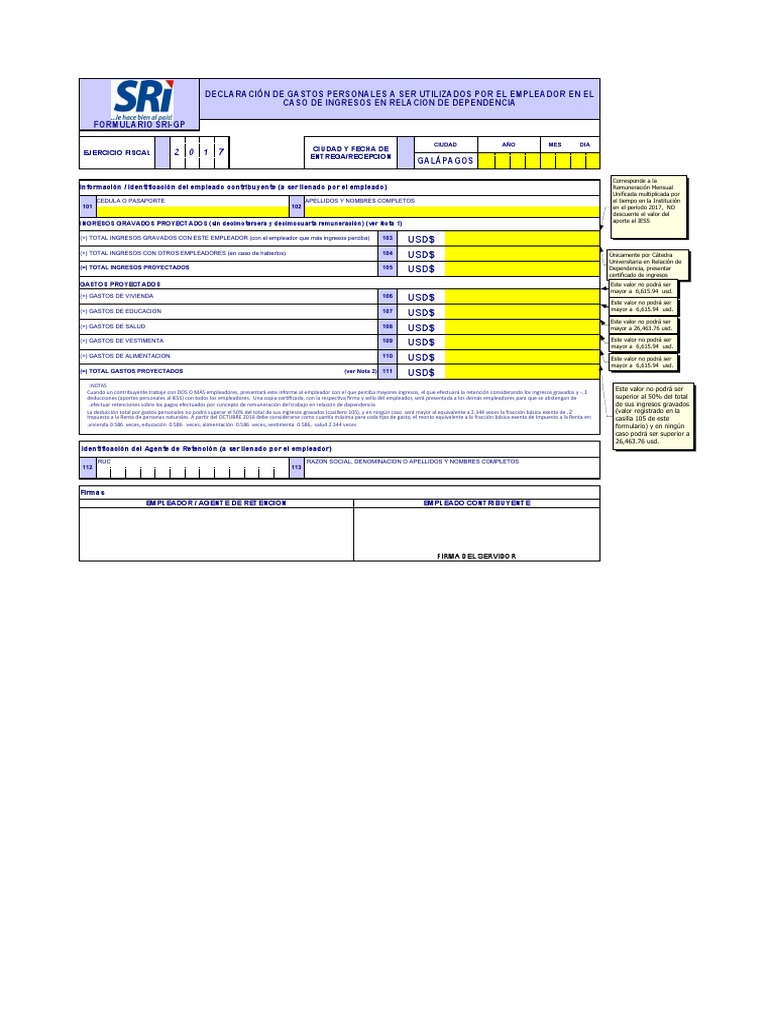 Formulario SRI - GP - Galápagos | PDF