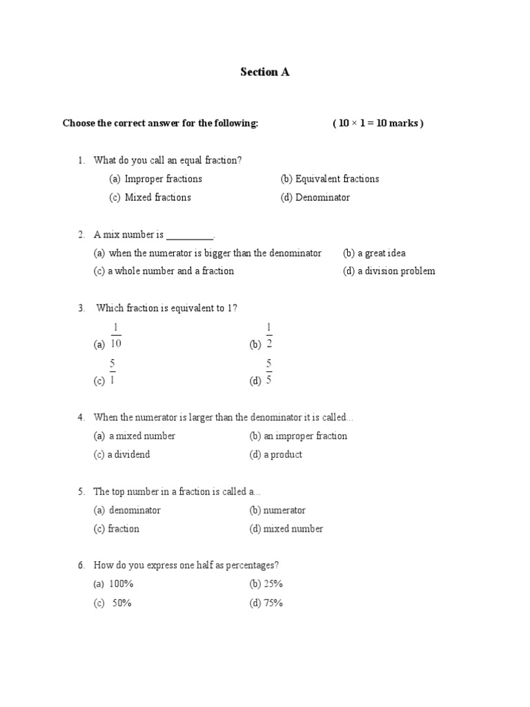 Fraction and Percentage Quiz Questions | PDF