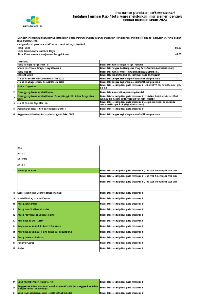UPT Instalasi Farmasi Toltoli Instrument Penilaian IFK Sesuai Standar TAHUN 2023 | PDF