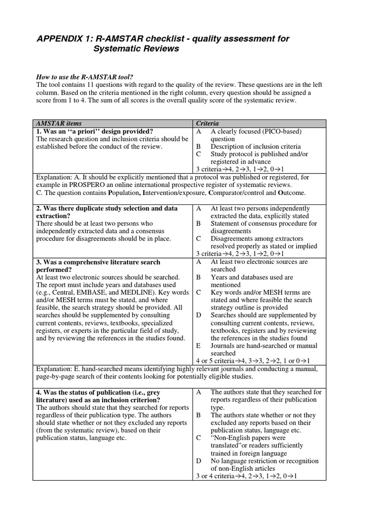 R AMSTAR Checklist OSH Evidence | PDF