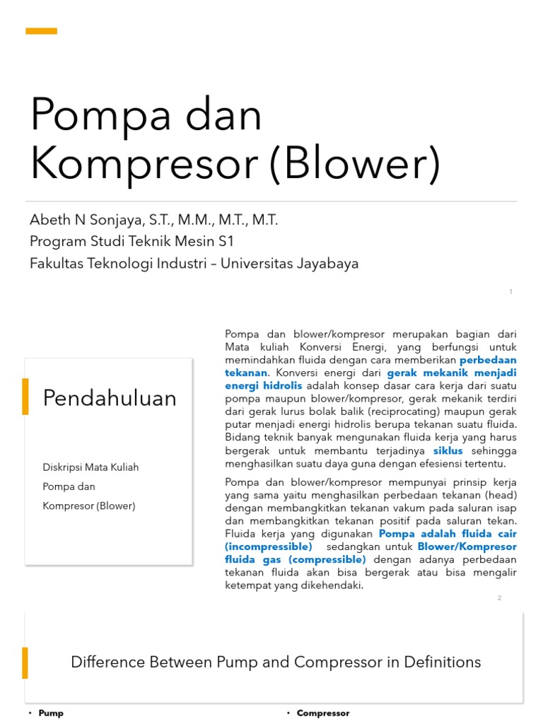 Perbandingan Pompa dan Kompresor | PDF
