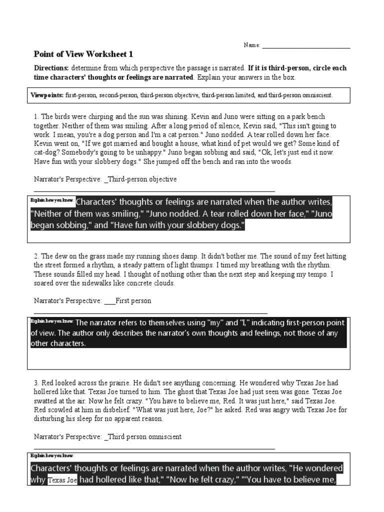 Point of View Analysis Worksheet | PDF | Narration