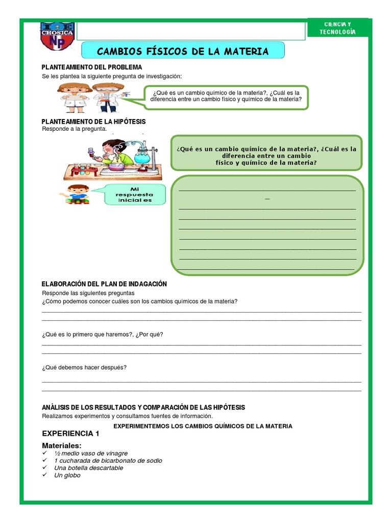 Ficha Ciencias 17-08-23 Cambios Químicos de La Materia | PDF | Importar ...