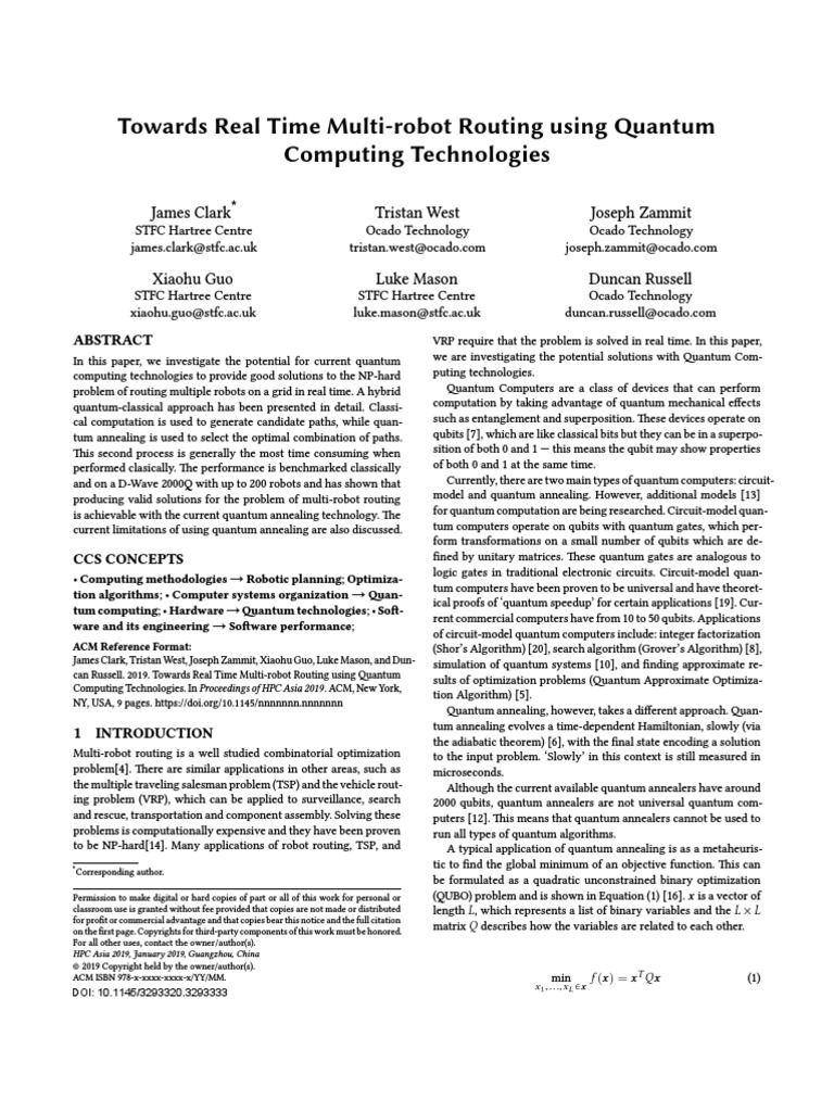 Towards Real Time Multi-Robot Routing Using Quantum Computing ... Towards Real Time Multi-Robot Routing Using Quantum Computing ...