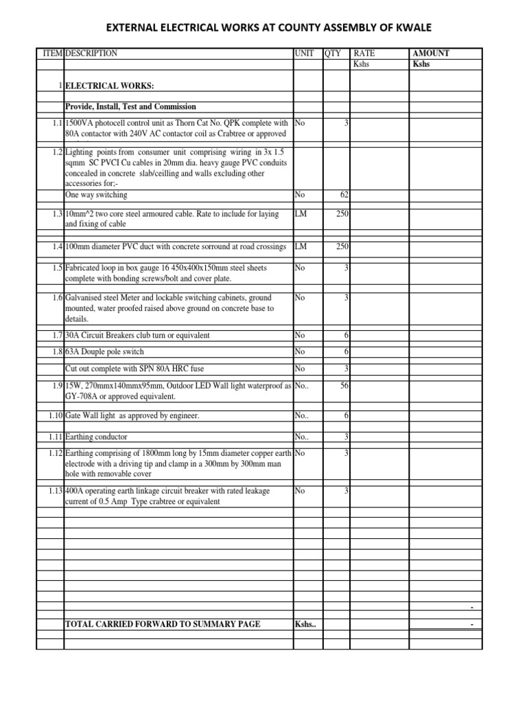 County Assembly External Works-Contractor-Un Priced | PDF | Computers