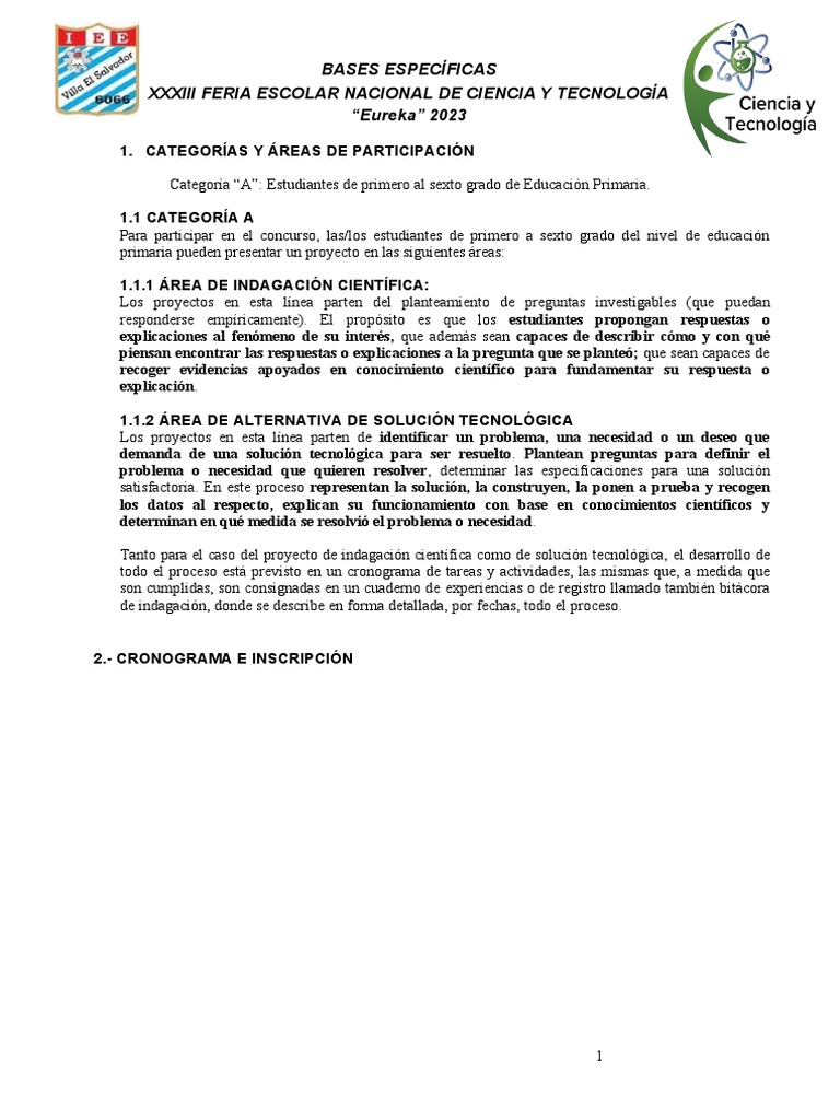 BASES EUREKA 2023 Ciencia y Tecnología | PDF
